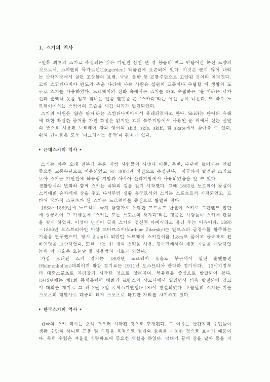 스키의 역사 장비 기초 및 응용 기술