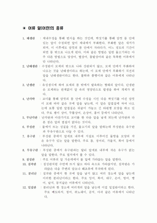 어류의 알의 종류와 보육방법