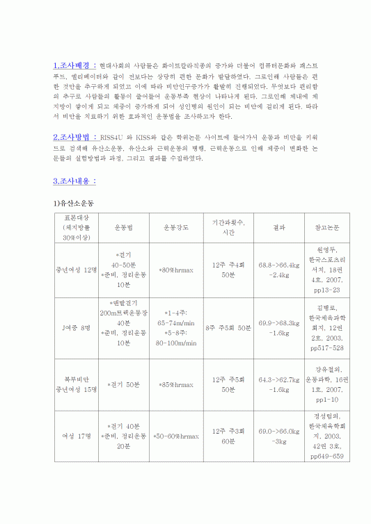 비만 운동법비교 - 유산소, 근력, 유산소+근력 (25개 논문 참고)