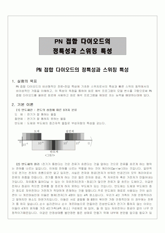 PN 접합 다이오드의 정특성과 스위칭 특성