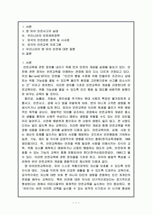 영.유아 안전에 대한 선진국 정책과 우리나라의 발전방향 제시