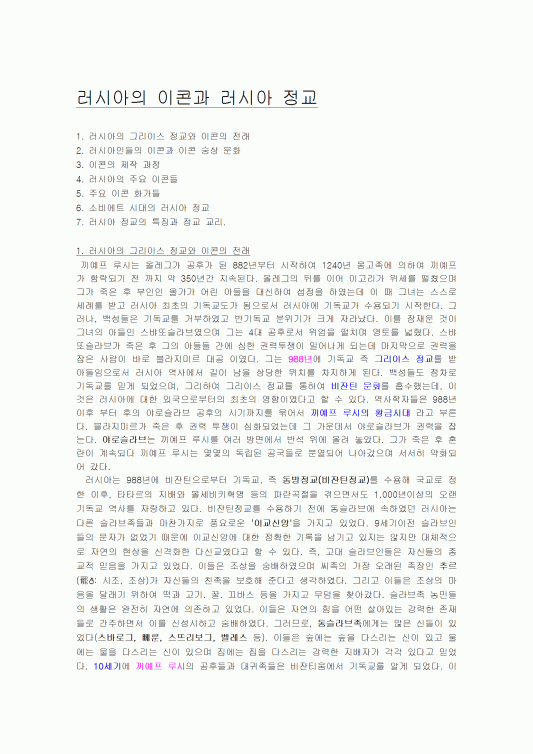 러시아의 이콘과 러시아 정교