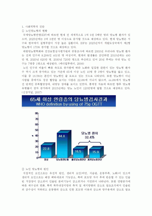 강영미교수의 레포트 (당뇨 사회적,역학적진단등으로정리)