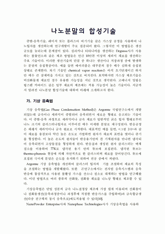 나노분말의 합성기술