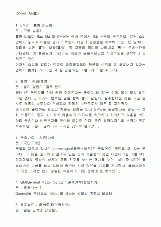 [중국, 브랜드 네이밍, 다국적 기업의 브랜드] 중국 브랜드 네이밍과 뜻 사례