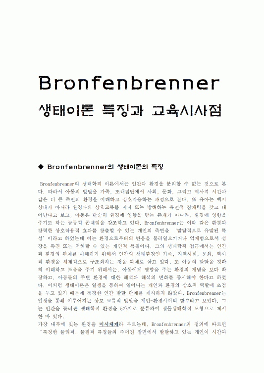 Bronfenbrenner 생태이론 특징과 교육시사점