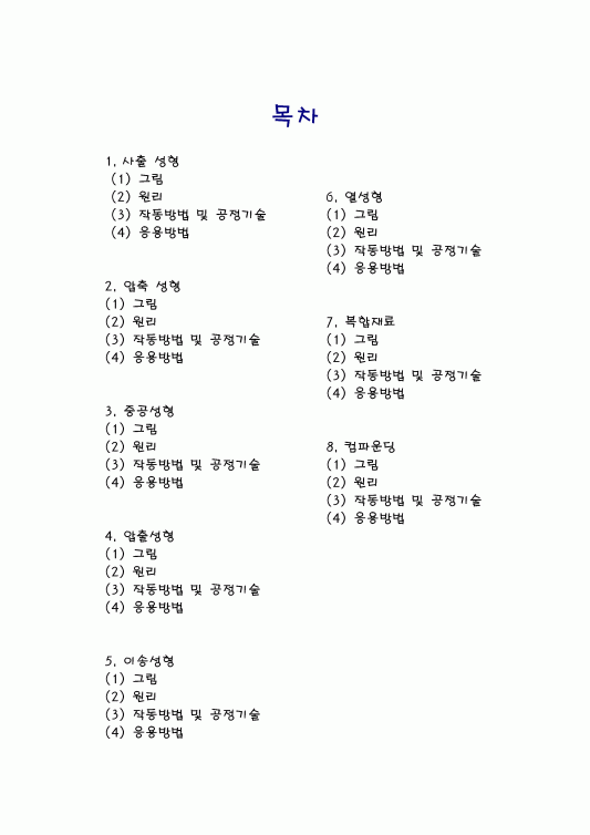 고분자 가공법 (사출 압출 압축등 8가지)
