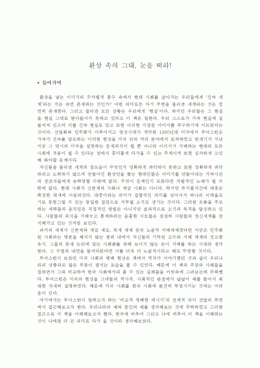 [사회과학] 이미지와 환상 감상문; 환상 속의 그대 눈을 떠라