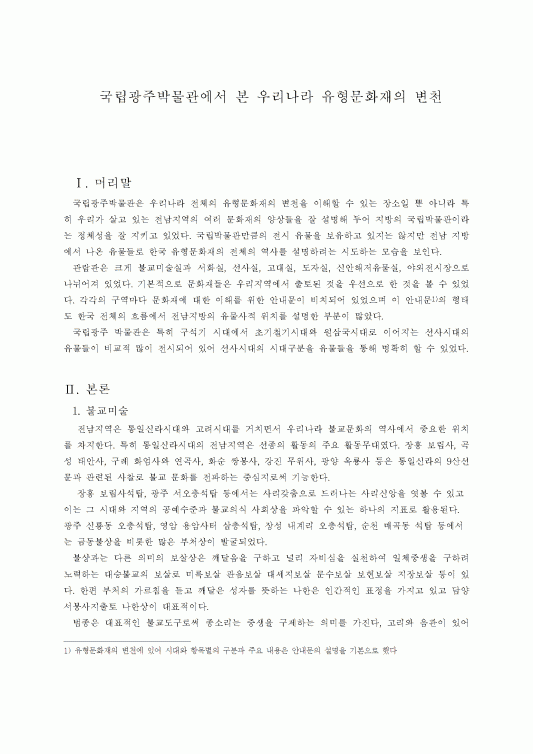 국립광주박물관에서 본 우리나라 유형문화재의 변천
