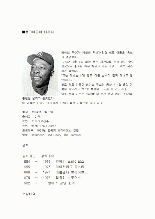 행크아론의 야구세계