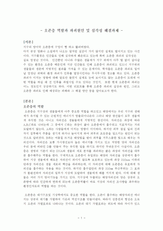 오존층 역할과 파괴원인 및 심각성 해결과제