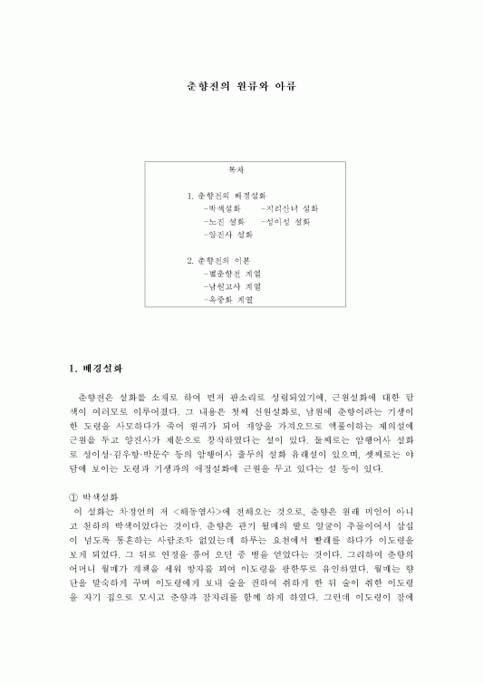 춘향전의 원류와 아류