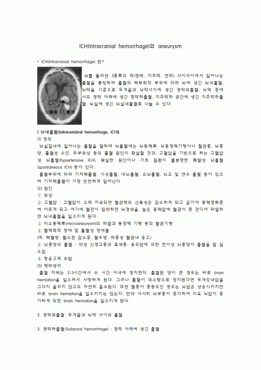 뇌내출혈(ICH)와 뇌동맥류