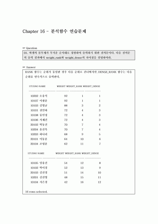 오라클중심의sql배움터 연습문제 16장