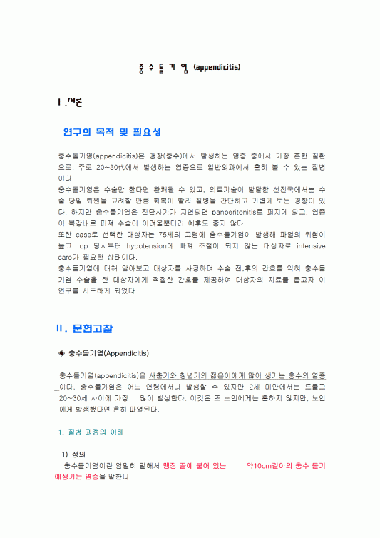 충수돌기염 문헌고찰
