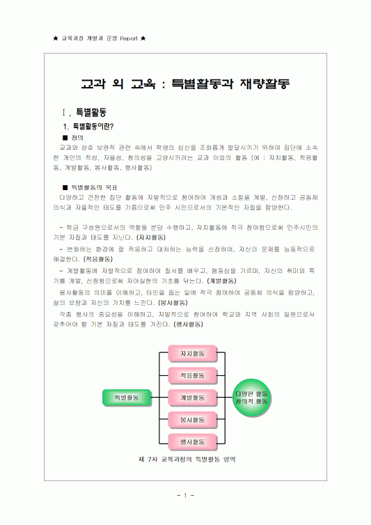 교과외교육 : 특별활동과 재량활동