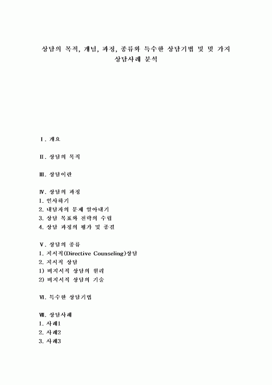 [상담][상담 목적][상담 개념][상담 과정][상담 종류][특수한 상담기법][다양한 상담사례][상담기법][상담방법][상담이론]상담의 목적, 상담의 개념, 상담의 과정, 상담의 종류, 특수한 상담기법, 다양한 상담사례