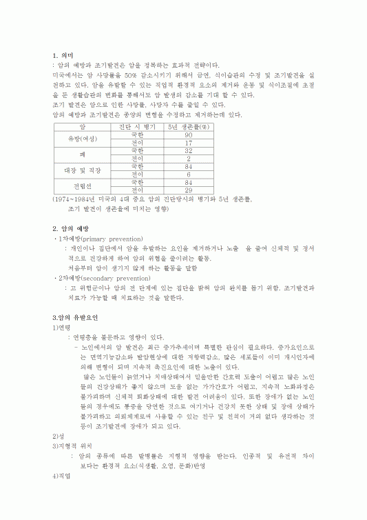암환자 간호- 예방과 조기발견