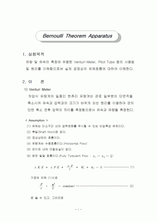 Bernoulli Theorem Apparatus