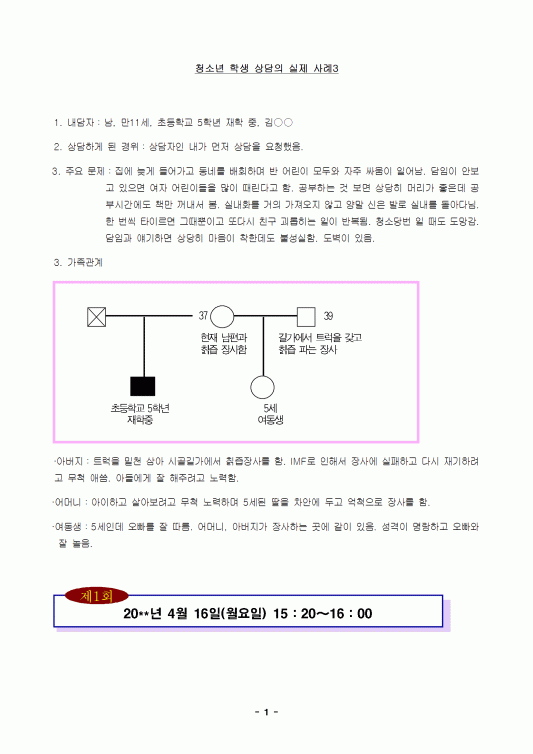 청소년 학생 상담의 실제 사례3