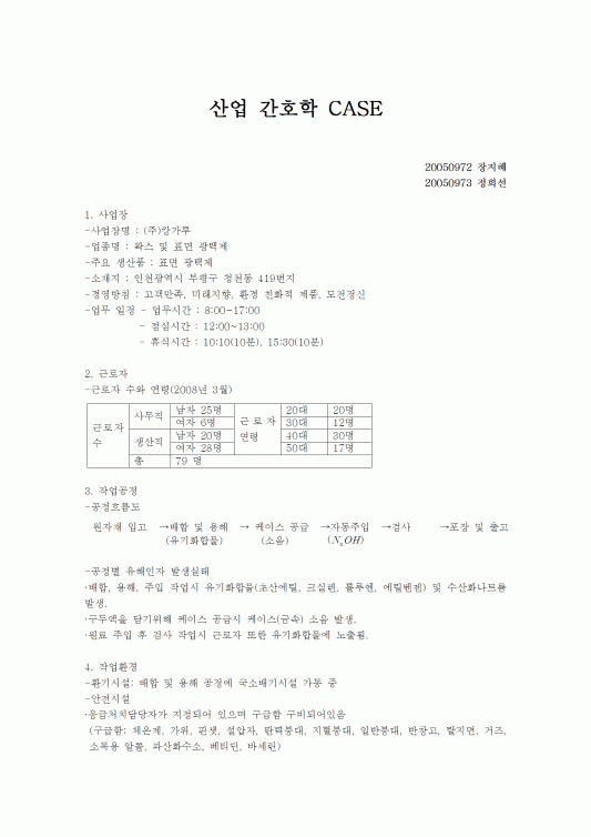 산업 간호학 케이스
