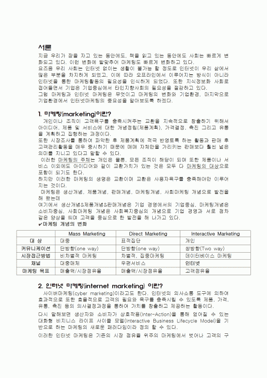 [공학/컴퓨터/통신] 인터넷마케팅의 개념과 현대 기업환경에서의 인터넷의 중요성