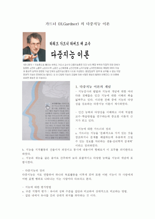 가드너 (H.Gardner) 의 다중지능 이론