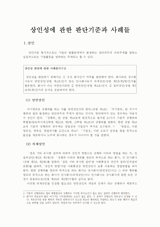 상인성에 관한 판단기준과 사례들