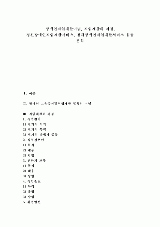 [장애인직업재활이념][직업재활][정신장애인직업재활서비스][청각장애인직업재활서비스]장애인직업재활이념, 직업재활의 과정, 정신장애인직업재활서비스, 청각장애인직업재활서비스 심층 분석