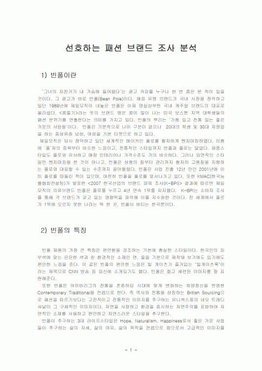 빈폴 브랜드 조사 분석