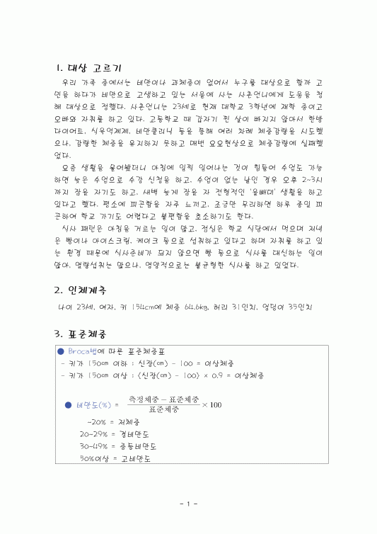 비만환자 식단짜기