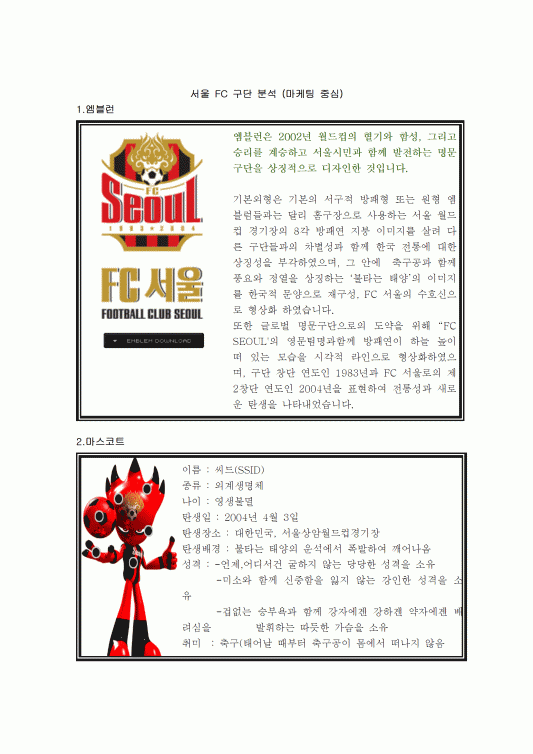 서울 FC 구단 분석 (마케팅 중심)