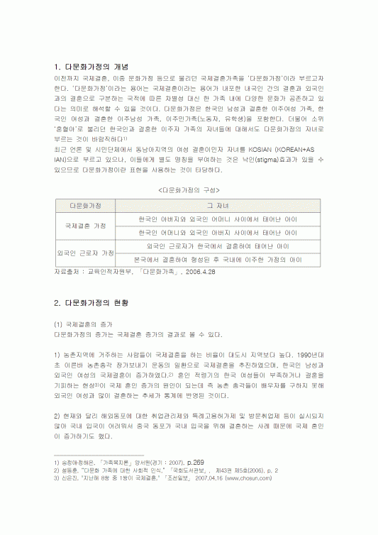 다문화가정의 관련 정책 및 향후 지원방안