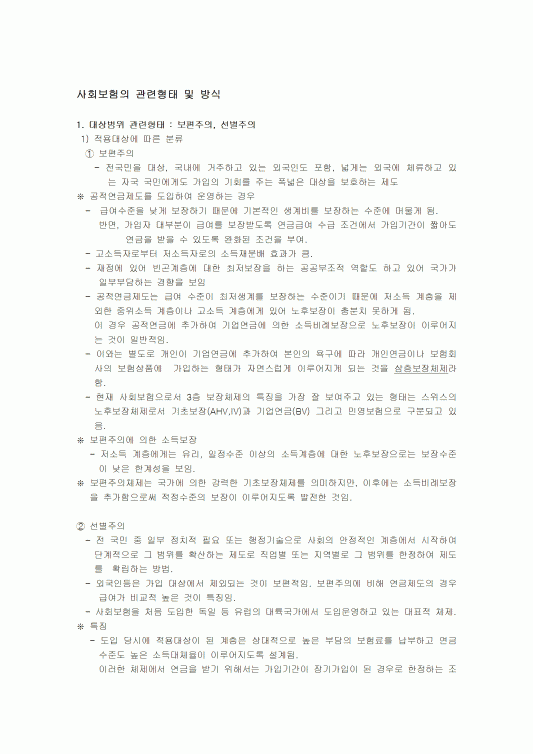 사회보험의 관련형태 및 방식