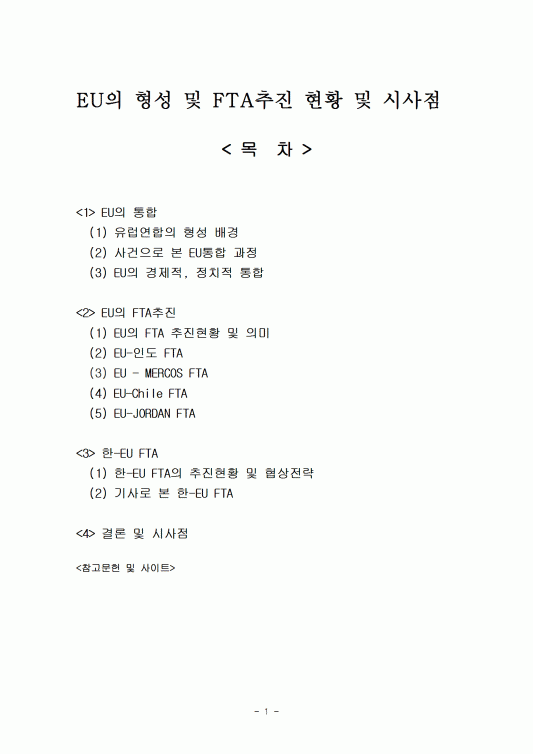 [경제통상론]EU의 형성 및 FTA추진 현황 및 시사점