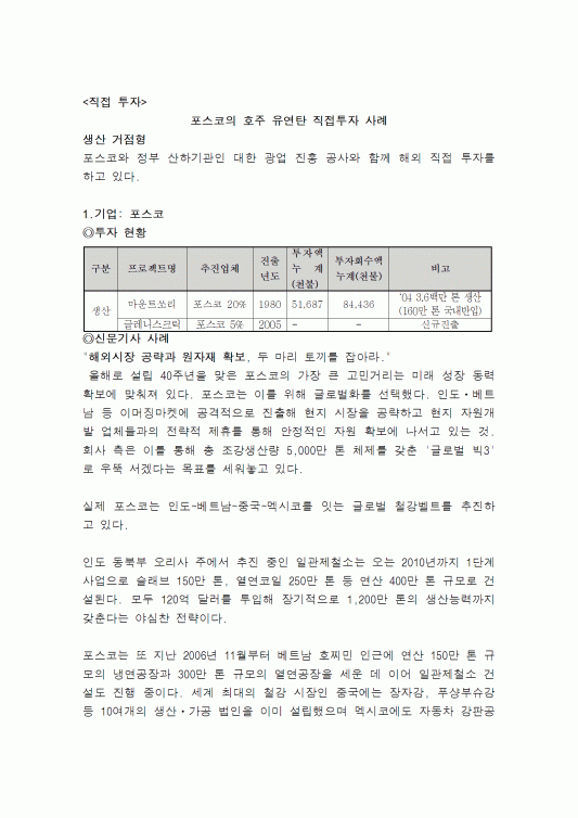 포스코의 직접투자
