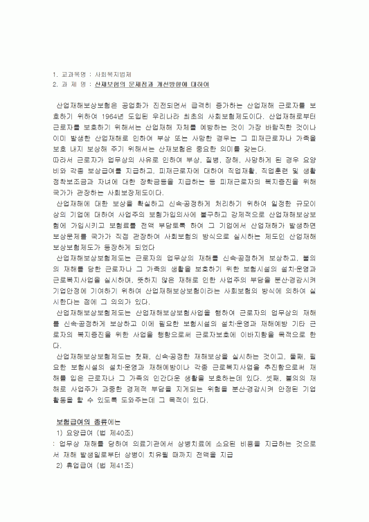 사회복지법제(산재보험의 문제점과 개선방향)