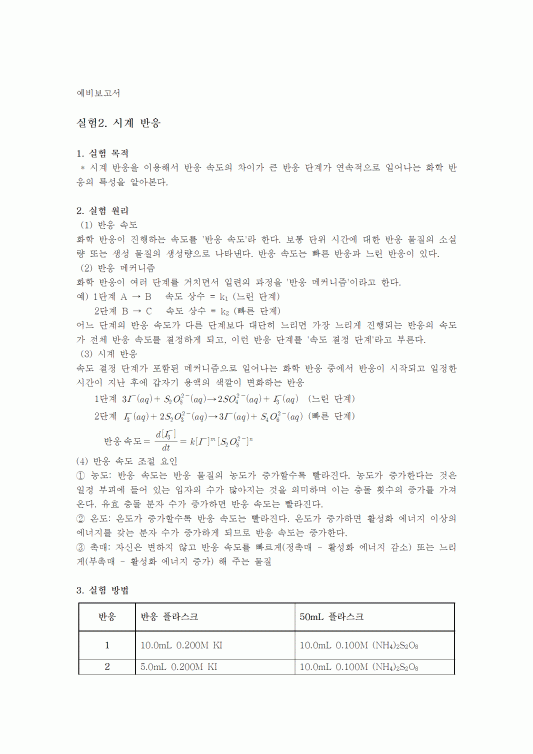 [예비+결과보고서]실험2. 시계 반응