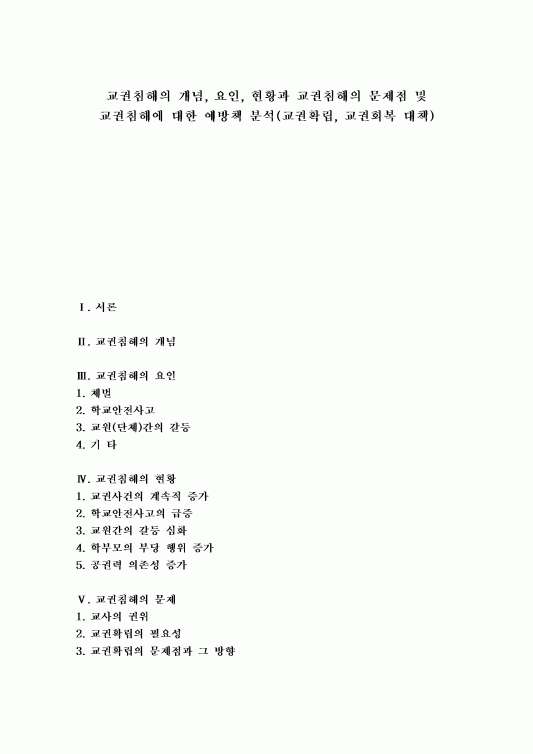 [교권침해][교권회복][교권확립][교육권][교사][교육권리][교사권리]교권침해의 개념, 교권침해의 요인, 교권침해의 현황, 교권침해의 문제, 교권회복의 주요 걸림돌, 교권침해 예방과 교권회복 대책 분석