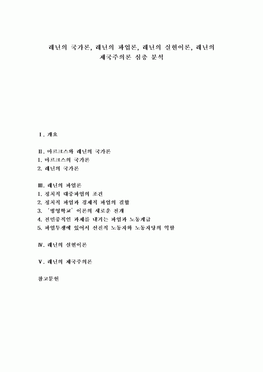 [레닌][국가론][파업론][레닌 국가론][레닌의 파업론][레닌의 실현이론][레닌의 제국주의론][마르크스 국가론]마르크스와 레닌의 국가론, 레닌의 파업론, 레닌의 실현이론, 레닌의 제국주의론 분석