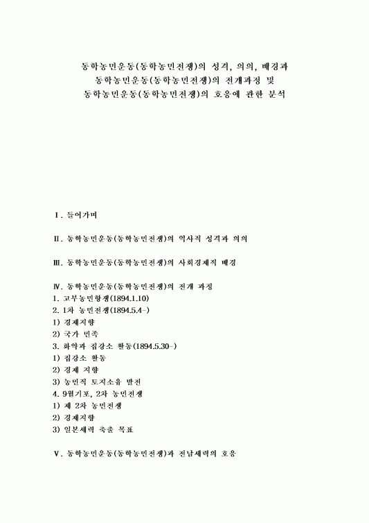 동학농민운동(동학농민전쟁)의 성격, 동학농민운동(동학농민전쟁)의 의의, 동학농민운동(동학농민전쟁)의 배경과 동학농민운동(동학농민전쟁)의 전개과정 및 동학농민운동(동학농민전쟁)의 호응 분석