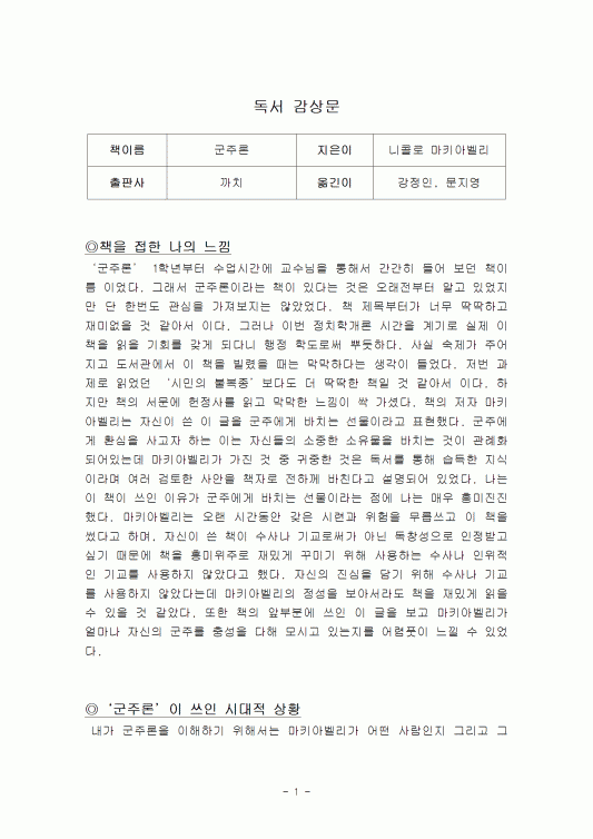 [정치학개론] 마키아벨리의 군주론