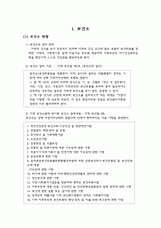 보건소의 현황, 역할, 기능, 부서, 인력 등