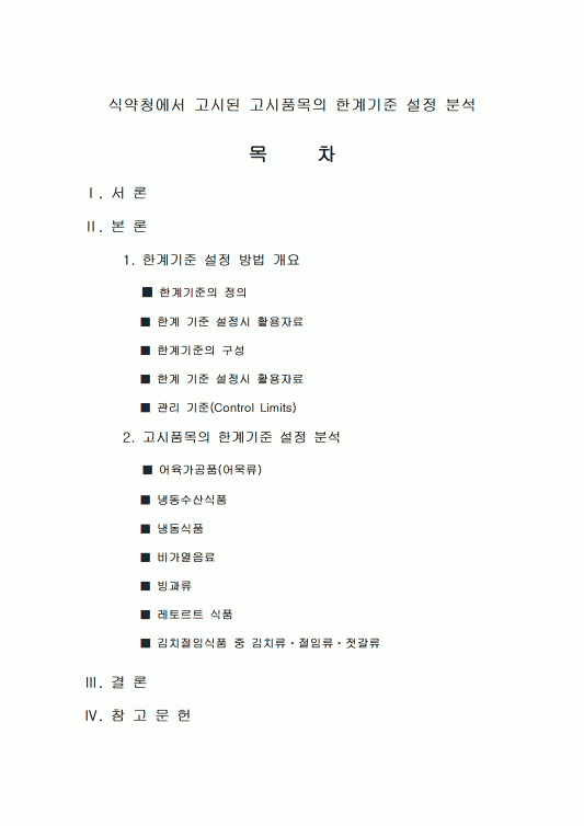 식약청에서 고시된 고시품목의 한계기준 설정 분석