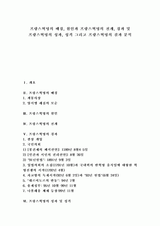 [프랑스혁명][프랑스혁명 전개][프랑스혁명 성과][프랑스혁명 결과]프랑스혁명의 배경, 프랑스혁명의 원인, 프랑스혁명의 전개, 프랑스혁명의 경과, 프랑스혁명의 성과, 프랑스혁명의 성격, 프랑스혁명의 결과 분석