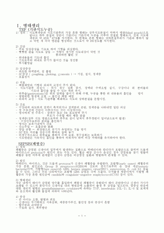 신생아 패혈증  기관식도누공 진단 3개포함