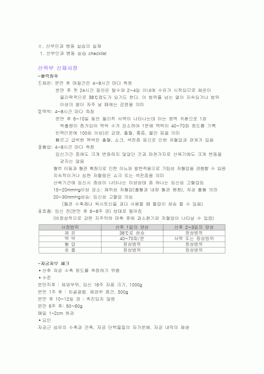 산부인과 병동 실습 checklist