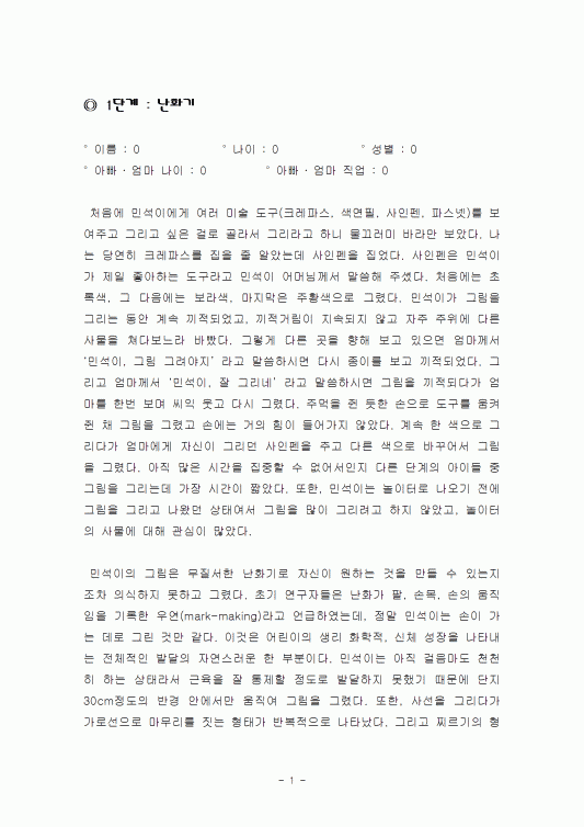 아동미술치료 - 나이에따른그림유형분석
