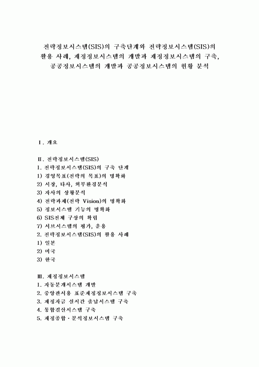 [전략정보시스템][SIS][재정정보시스템][공공정보시스템]전략정보시스템(SIS) 구축단계, 전략정보시스템(SIS) 활용사례, 재정정보시스템 개발, 재정정보시스템 구축, 공공정보시스템 개발, 공공정보시스템 현황