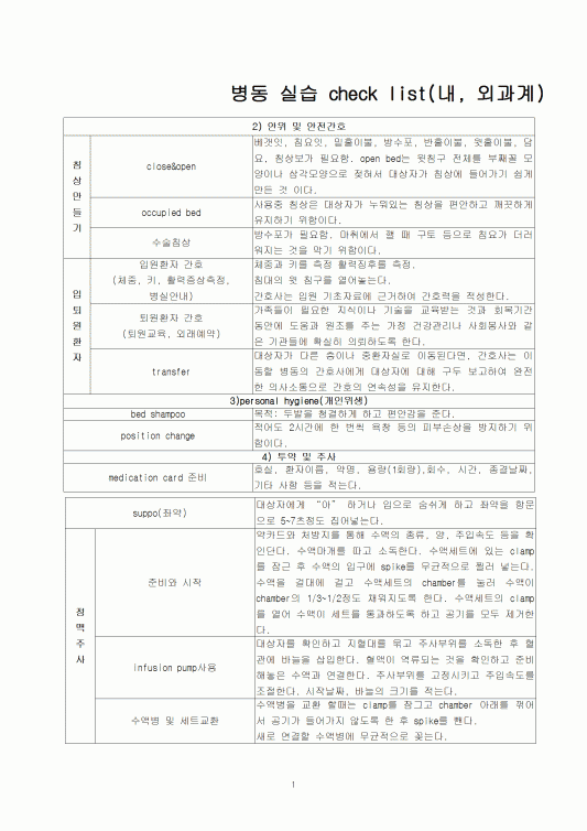 성인간호학실습 checklist